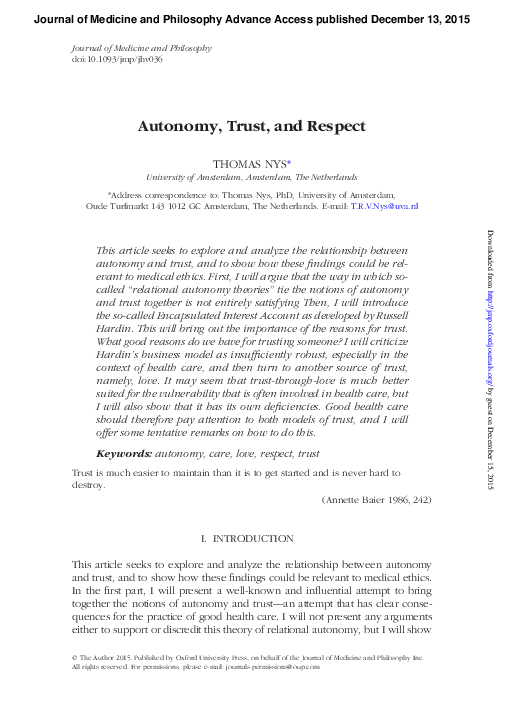 (PDF) Autonomy, Trust, and Respect