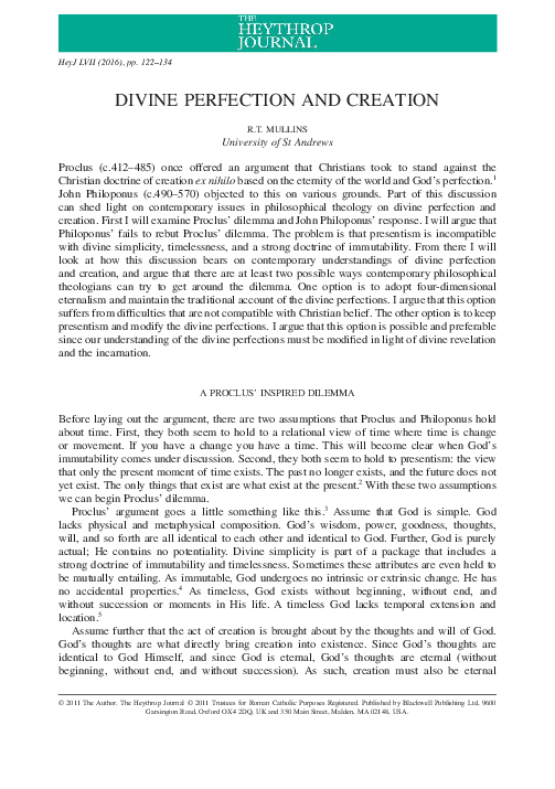 (PDF) Divine Perfection and Creation