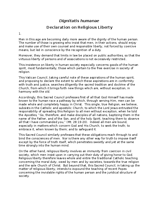 (DOC) Dignitatis humanae (Declaration on Religious Liberty)