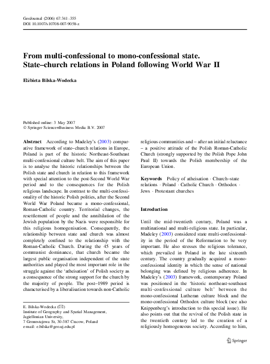 From multi-confessional to mono-confessional state. State–church ...
