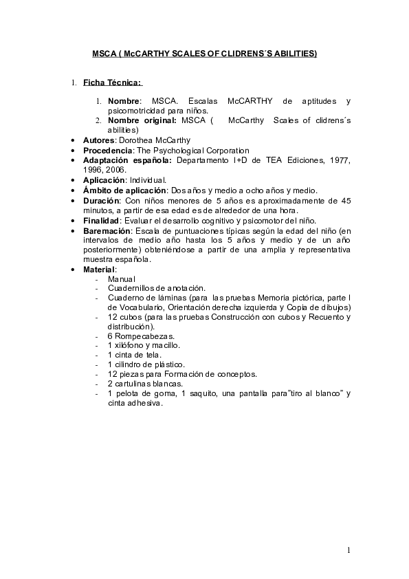 (PDF) MSCA ( McCARTHY SCALES OF CLIDRENS´S ABILITIES