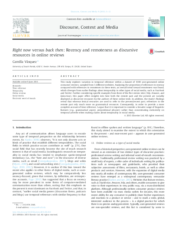 (PDF) Right now versus back then: Recency and remoteness as discursive ...