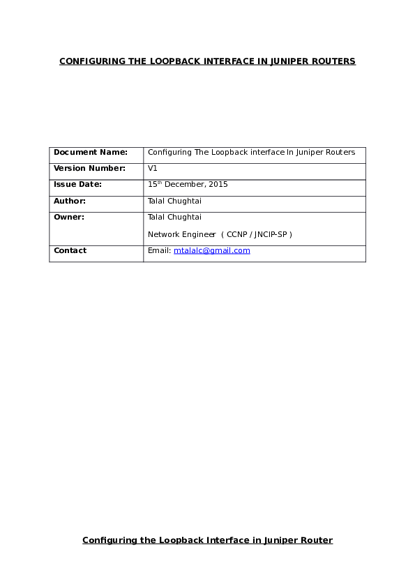 (DOC) Configuring the Loopback Interface in Juniper Router