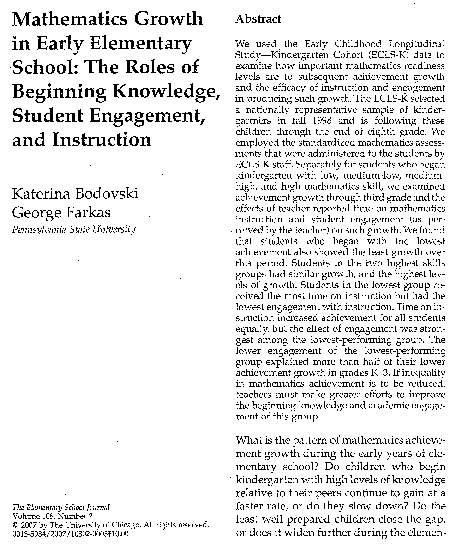 (PDF) Mathematics Growth in Early Elementary School: The Roles of ...