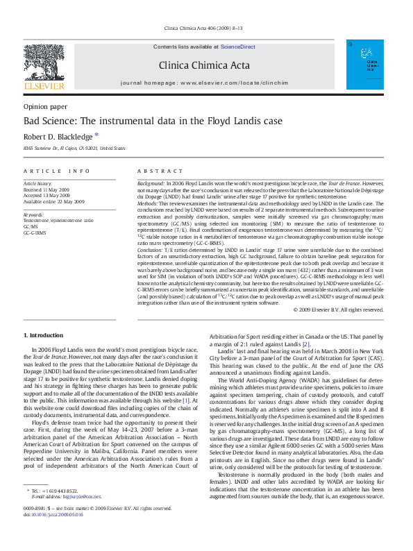 (PDF) Bad Science: The instrumental data in the Floyd Landis case