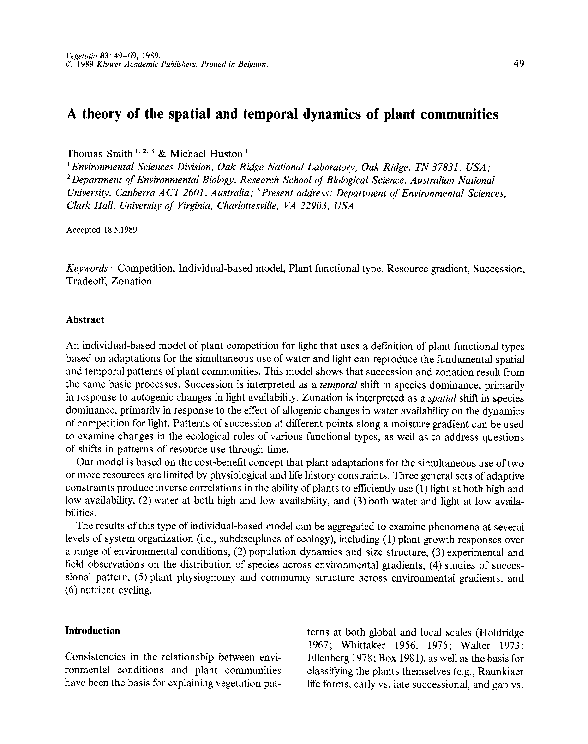 (PDF) A theory of the spatial and temporal dynamics of plant communities.