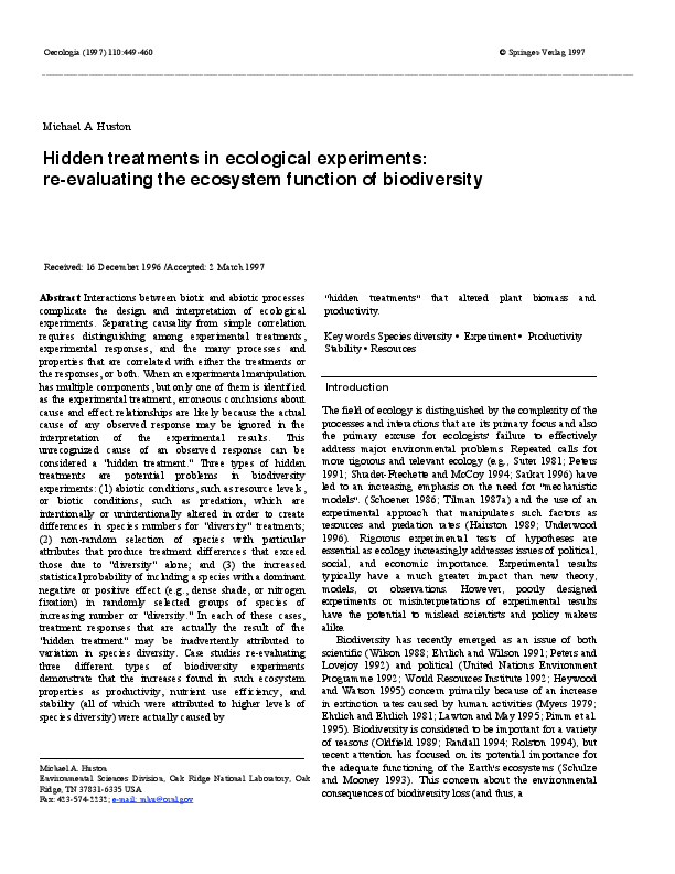 (PDF) Hidden Treatments in Ecological Experiments: Re-evaluating the ...