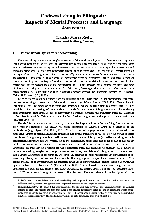 (PDF) Code-switching in Bilinguals: Impacts of Mental Processes and ...