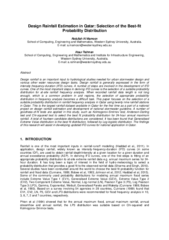 (PDF) Design Rainfall Estimation in Qatar: Selection of the Best-fit ...