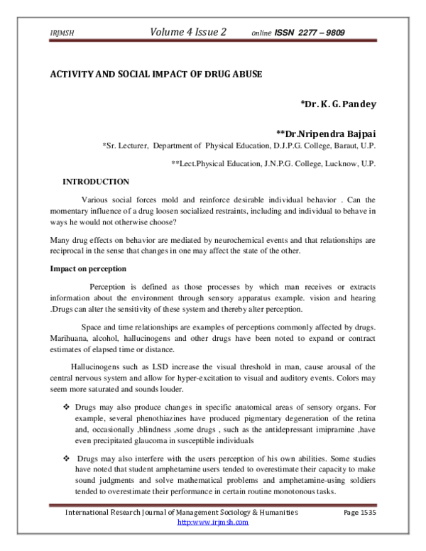 (PDF) ACTIVITY AND SOCIAL IMPACT OF DRUG ABUSE