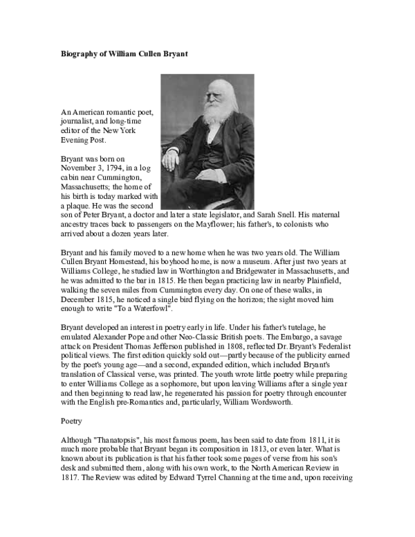 Biografi William Cullen Bryant and poem
