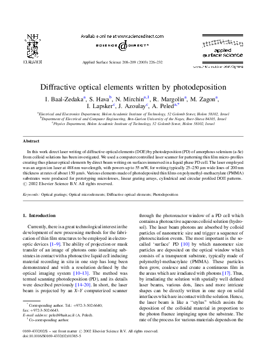 (PDF) Diffractive optical elements written by photodeposition