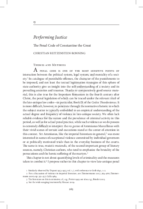 (PDF) Performing Justice. The Penal Code of Constantine the Great, in ...