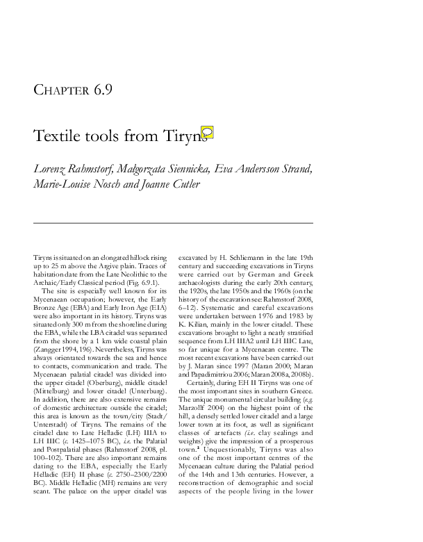 (PDF) Textile Tools from Tiryns, mainland Greece