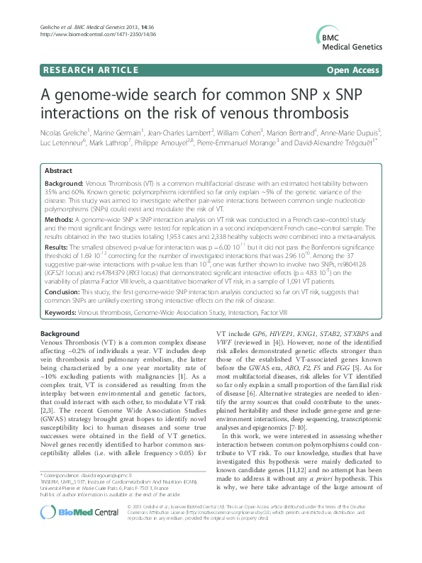 (PDF) A genome-wide search for common SNP x SNP interactions on the ...