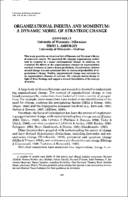 (PDF) Organizational inertia and momentum, a dynamic model of strategic ...