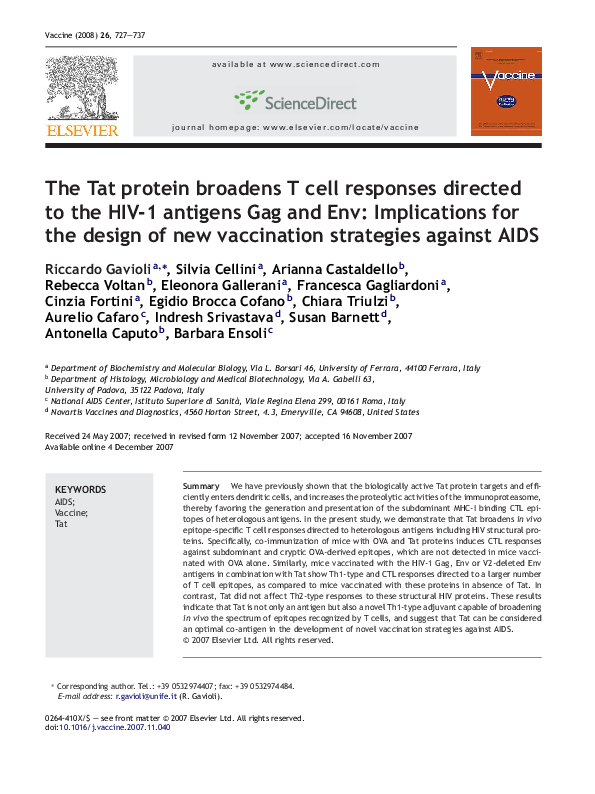 (PDF) The Tat protein broadens T cell responses directed to the HIV-1 ...
