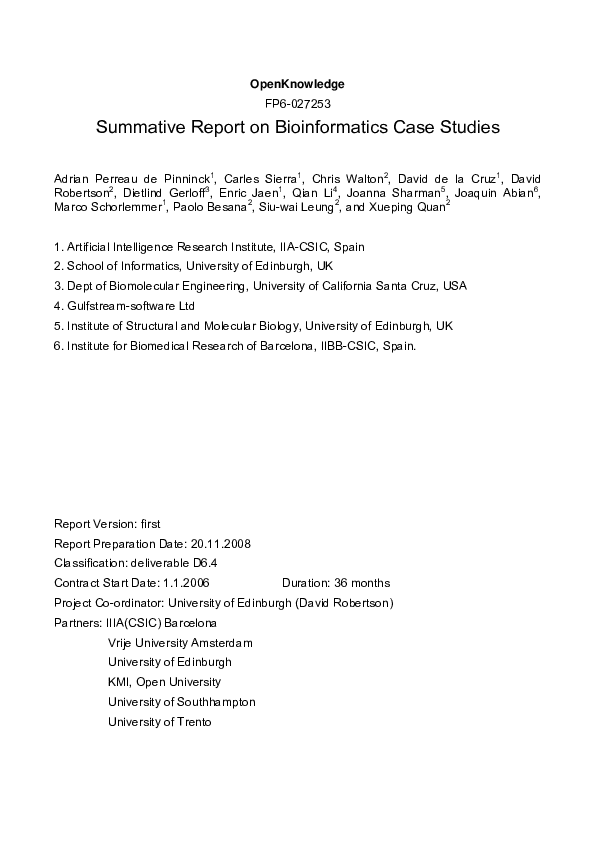 (PDF) Summative Report on Bioinformatics Case Studies