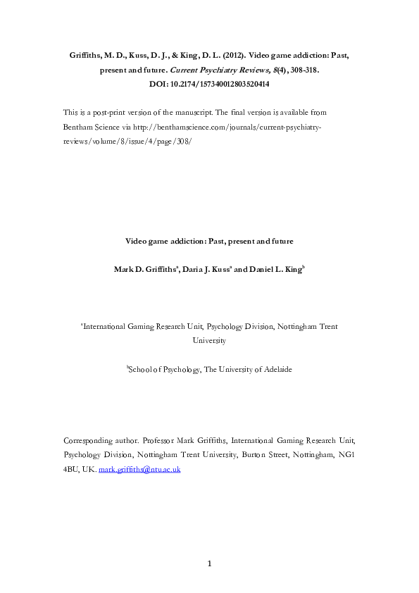 (PDF) Griffiths, M.D., Kuss, D.J. & King, D.L. (2012). Video game ...