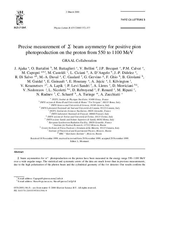 (PDF) Precise measurement of Σ beam asymmetry for positive pion ...