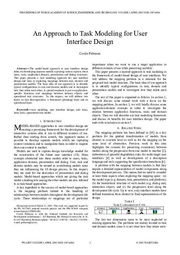 (PDF) An Approach to Task Modeling for User Interface Design