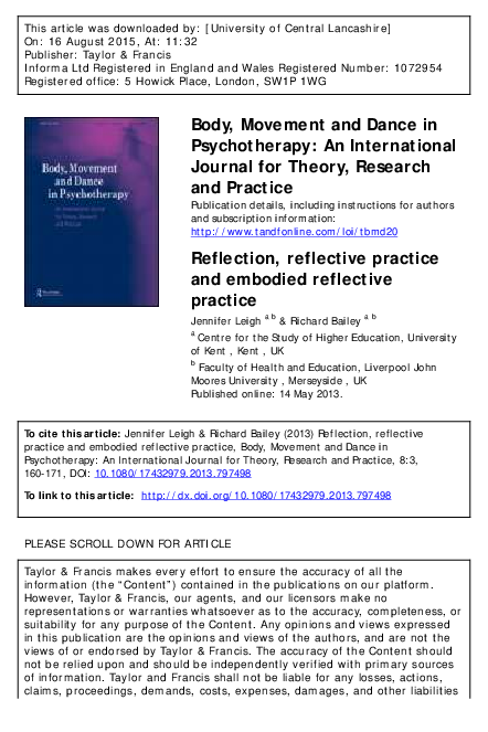 (PDF) Reflection, reflective practice and embodied reflective practice