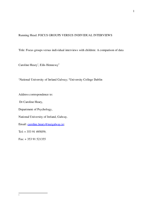 (DOC) Focus Groups Versus Individual Interviews with Children: A Comparison of Data