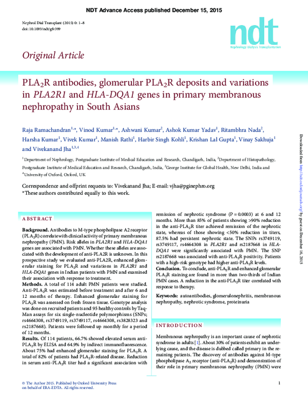 (PDF) PLA2R antibodies, glomerular PLA2R deposits and variations in ...