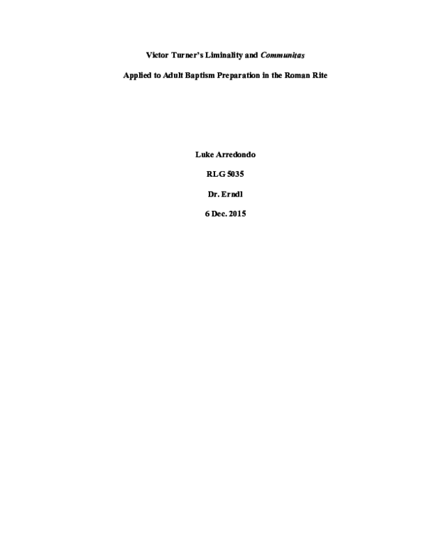 (PDF) Liminality and Communitas in Adult Baptism Preparation in the ...