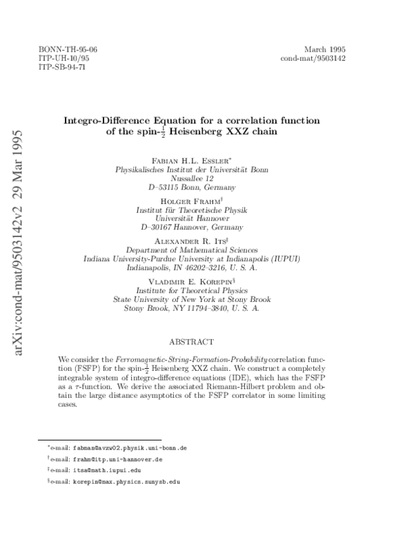 (PDF) Integro-difference equation for a correlation function of the Heisenberg XXZ chain