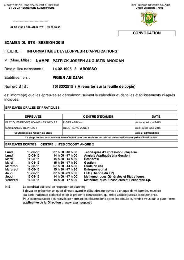 PDF Télécharger convocation jury examen Gratuit PDF | PDFprof.com