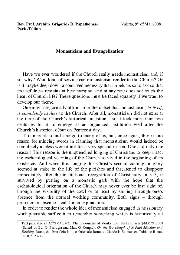 (DOC) 55. Monasticism and Evangelisation (in English)