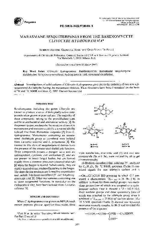 (PDF) Marasmane sesquiterpenes from the basidiomycete Clitocybe hydrogramma