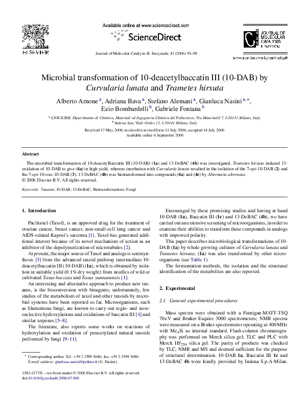 (PDF) Microbial transformation of 10-deacetylbaccatin III (10-DAB) by ...