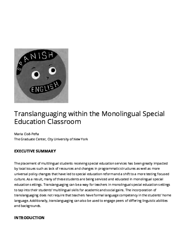 (PDF) Translanguaging in Monolingual Special Education