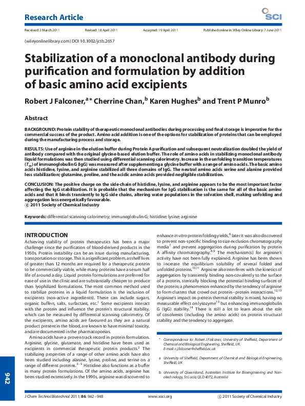 (PDF) Stabilization of a monoclonal antibody during purification and ...
