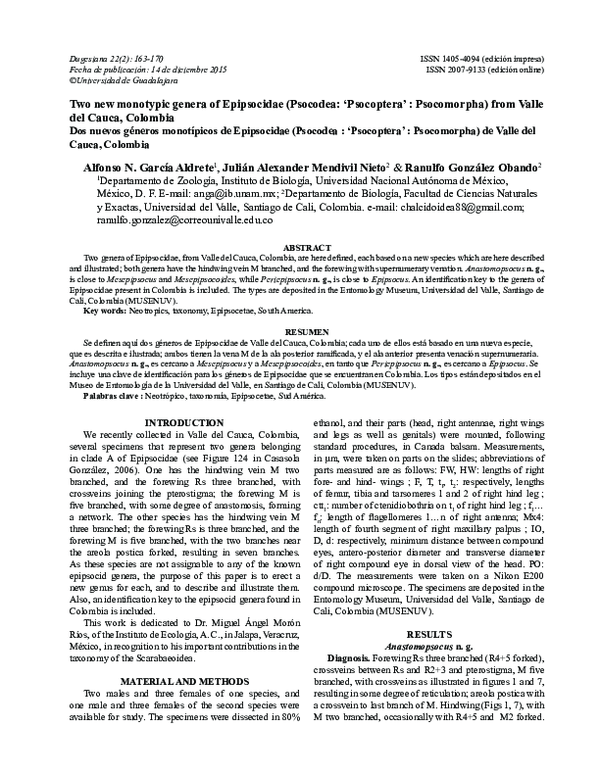 Two new monotypic genera of Epipsocidae (Psocodea: 'Psocoptera ...