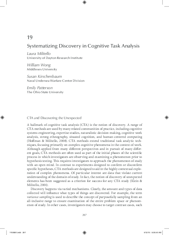 (PDF) Systematizing discovery in cognitive task analysis