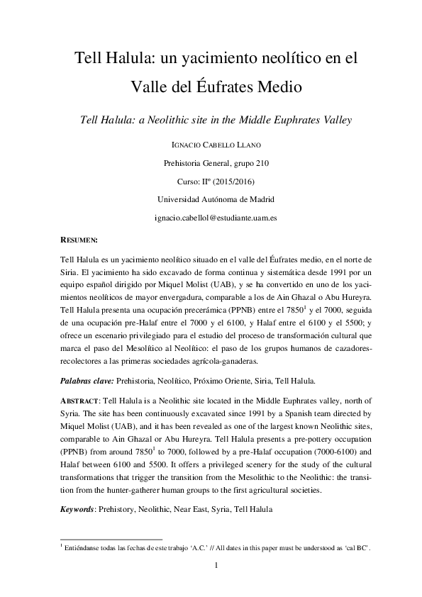 (PDF) «Tell Halula: un yacimiento neolítico en el Valle del Éufrates Medio»