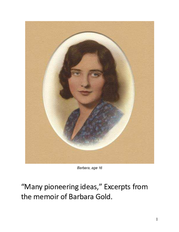 (PDF) "Many pioneering ideas," Excerpts from the memoir of Barbara Gold