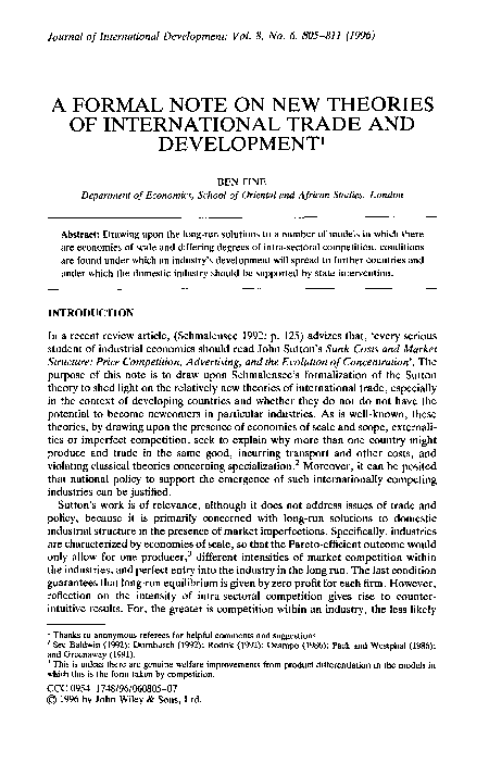 (PDF) A FORMAL NOTE ON NEW THEORIES OF INTERNATIONAL TRADE AND DEVELOPMENT