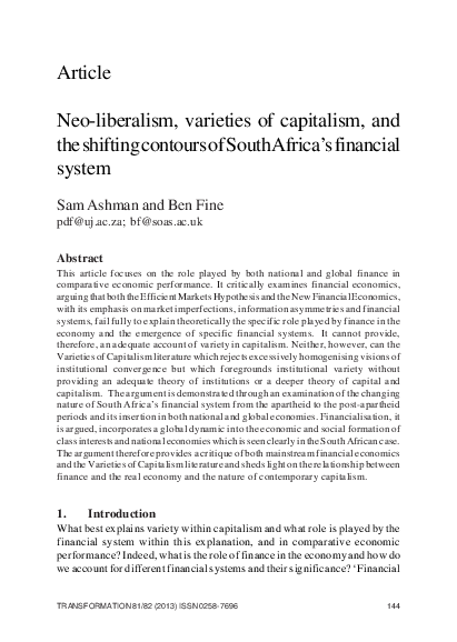 (PDF) Neo-liberalism, varieties of capitalism, and the shifting ...