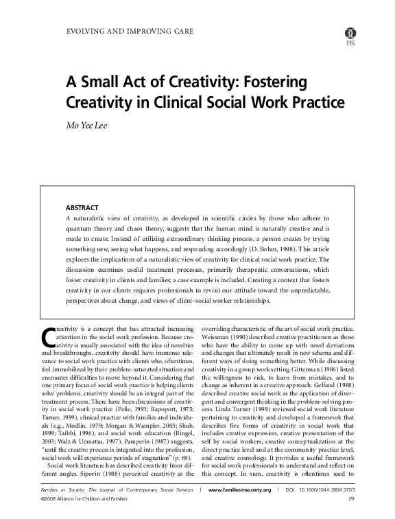 (PDF) A Small Act of Creativity: Fostering creativity in clinical ...