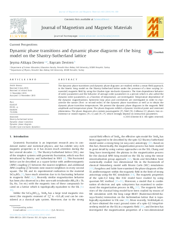 (PDF) Dynamic phase transitions and dynamic phase diagrams of the Ising model on the Shastry ...