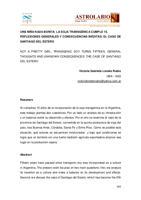 (PDF) UNA NIÑA NADA BONITA. LA SOJA TRANSGÉNICA CUMPLE 15 | Victoria ...