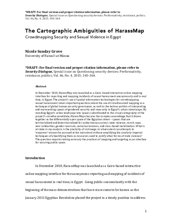 (PDF) The Cartographic Ambiguities of HarassMap: Crowdmapping Security and Sexual Violence in ...