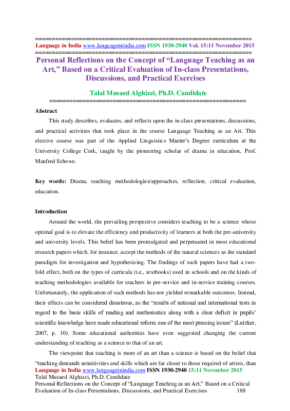 (PDF) Personal Reflections on the Concept of “Language Teaching as an ...