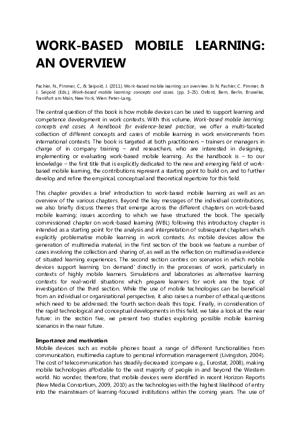 (PDF) Work-based mobile learning: an overview