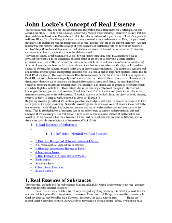 (DOC) John Locke on Real Essence (entry in the Stanford Encyclopedia of ...