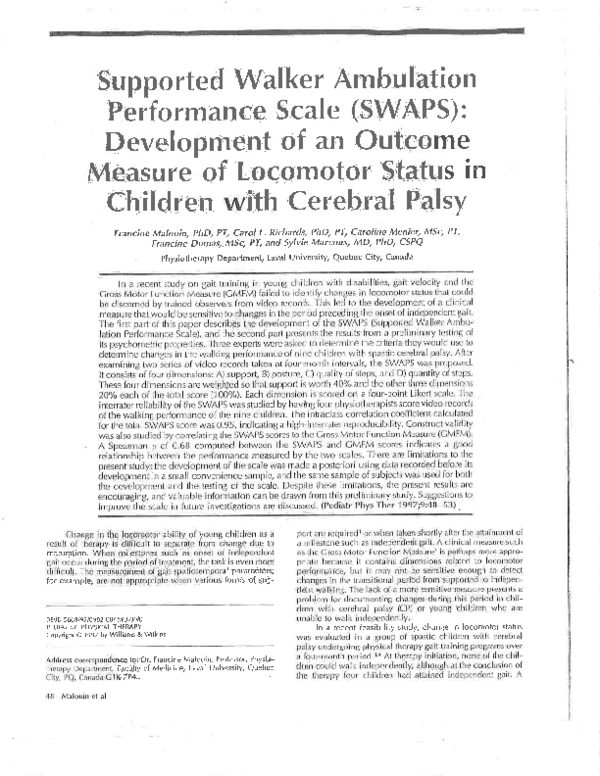 Pdf Supported Walker Ambulation Performance Scale Swaps